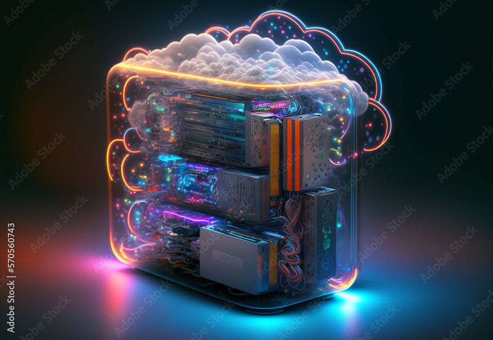Concept art of cloud computing with a series of interconnected data storage devices,illustration ...