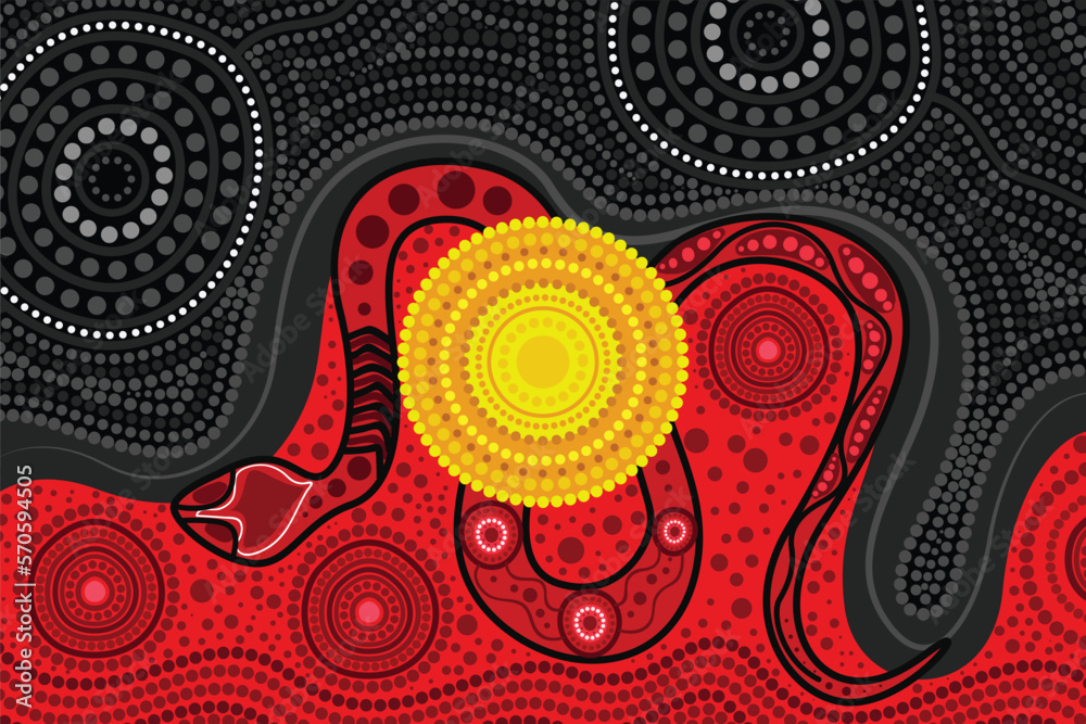 Vector aboriginal dot art background with snake Stock Vector | Adobe Stock