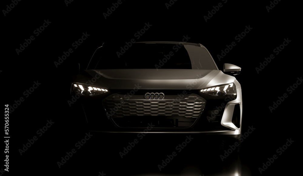 Audi RS e-tron GT electric sports car at the dark background. Almaty ...