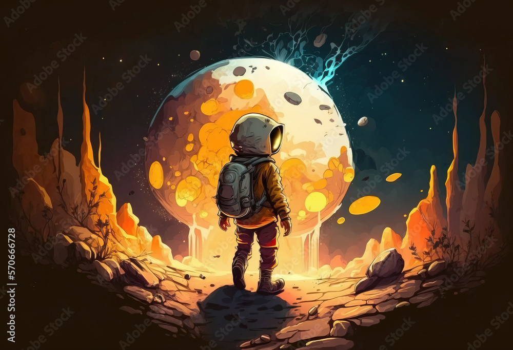 Cartoon kid space explorer. sketch art for artist creativity and ...