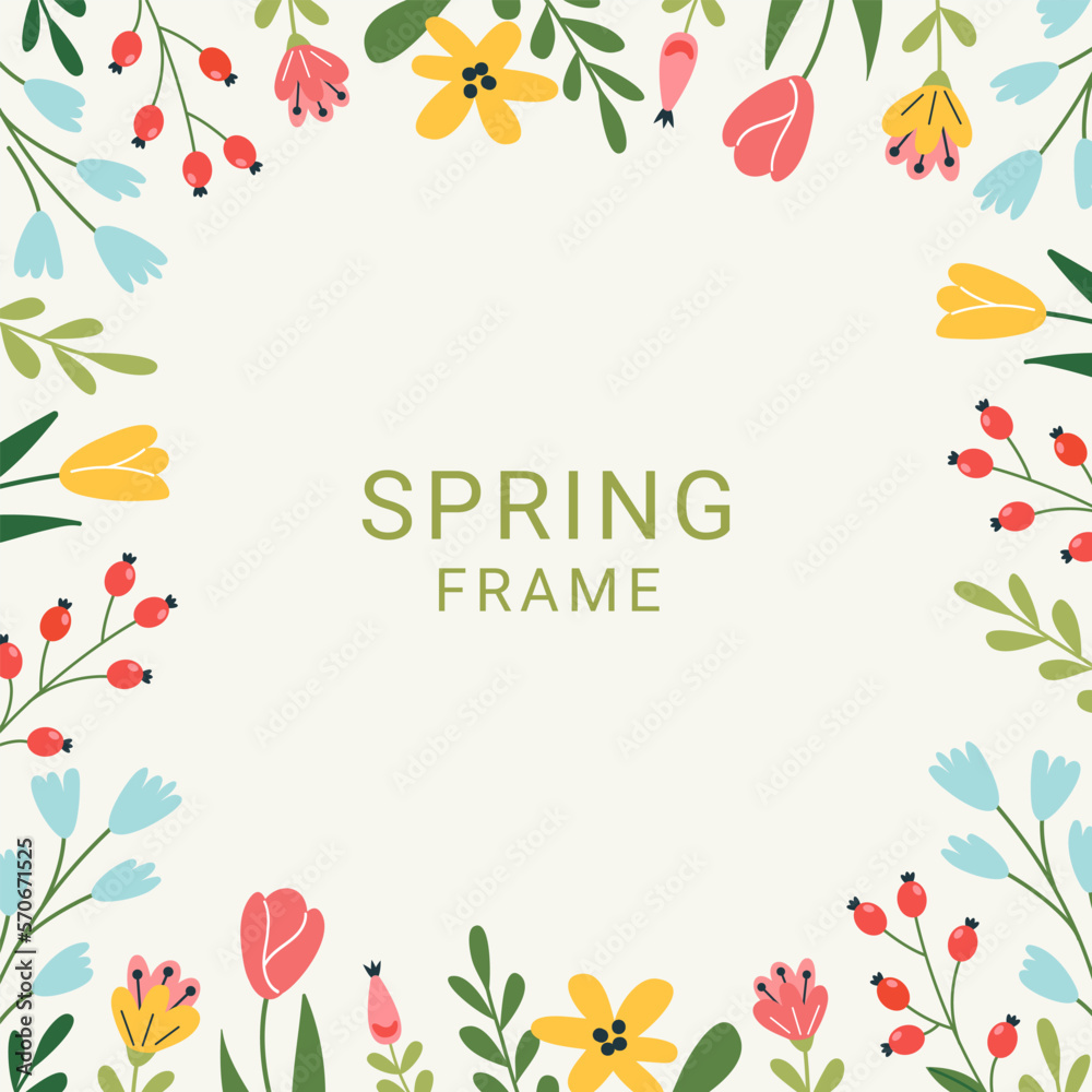 Spring floral square background. Floral frame. Lovely spring summer ...