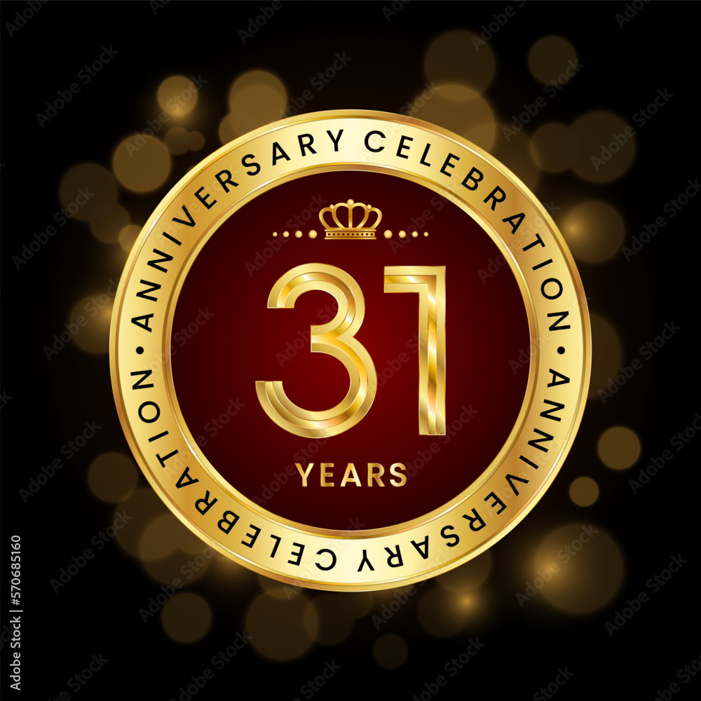 31th Anniversary Celebration. logo design with golden number and ring ...