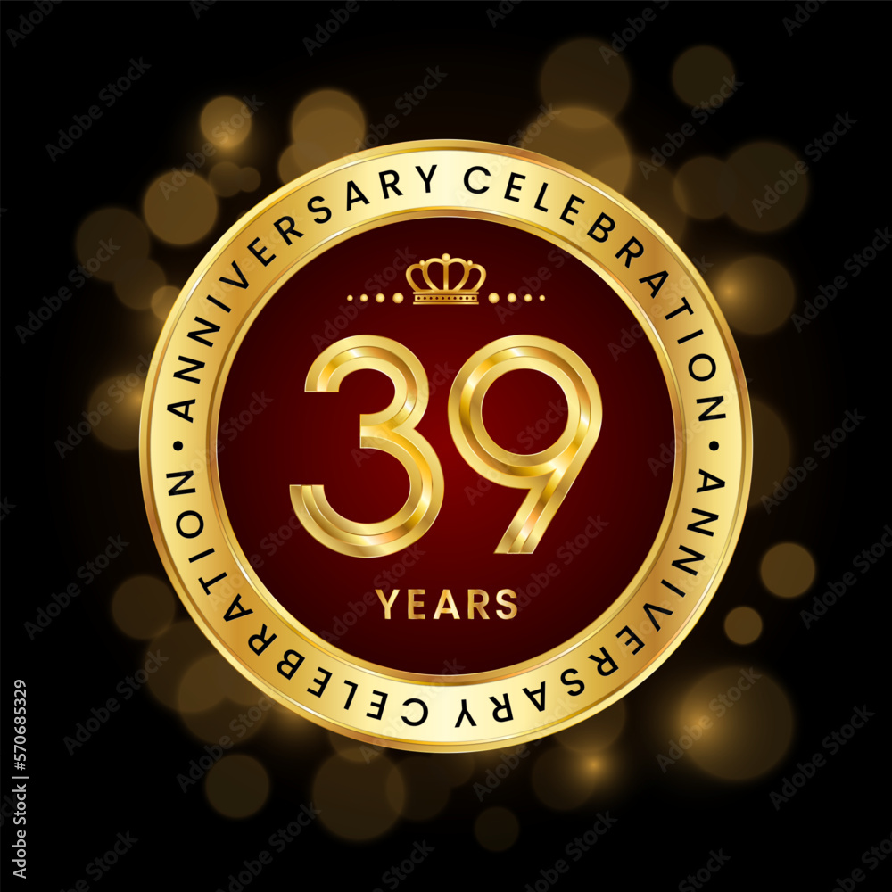39th Anniversary Celebration. logo design with golden number and ring ...