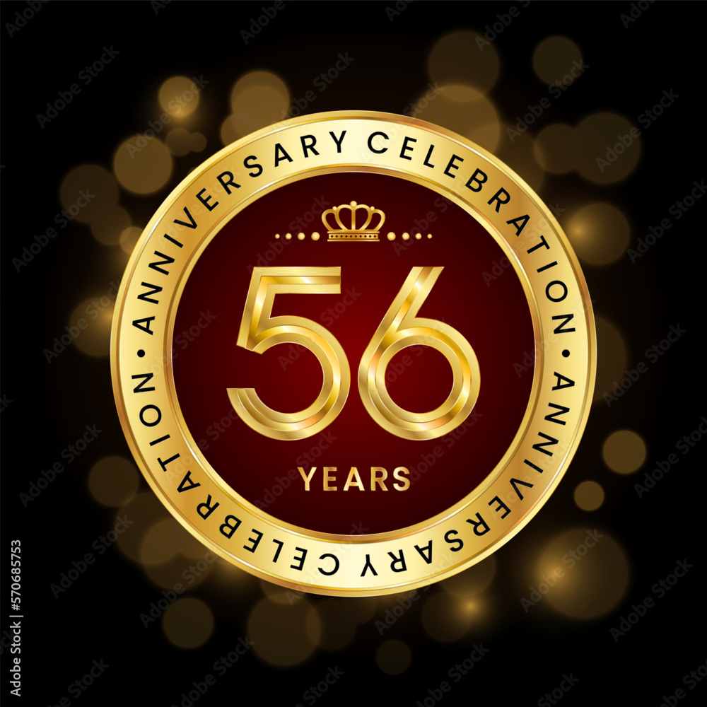 56th Anniversary Celebration. logo design with golden number and ring ...