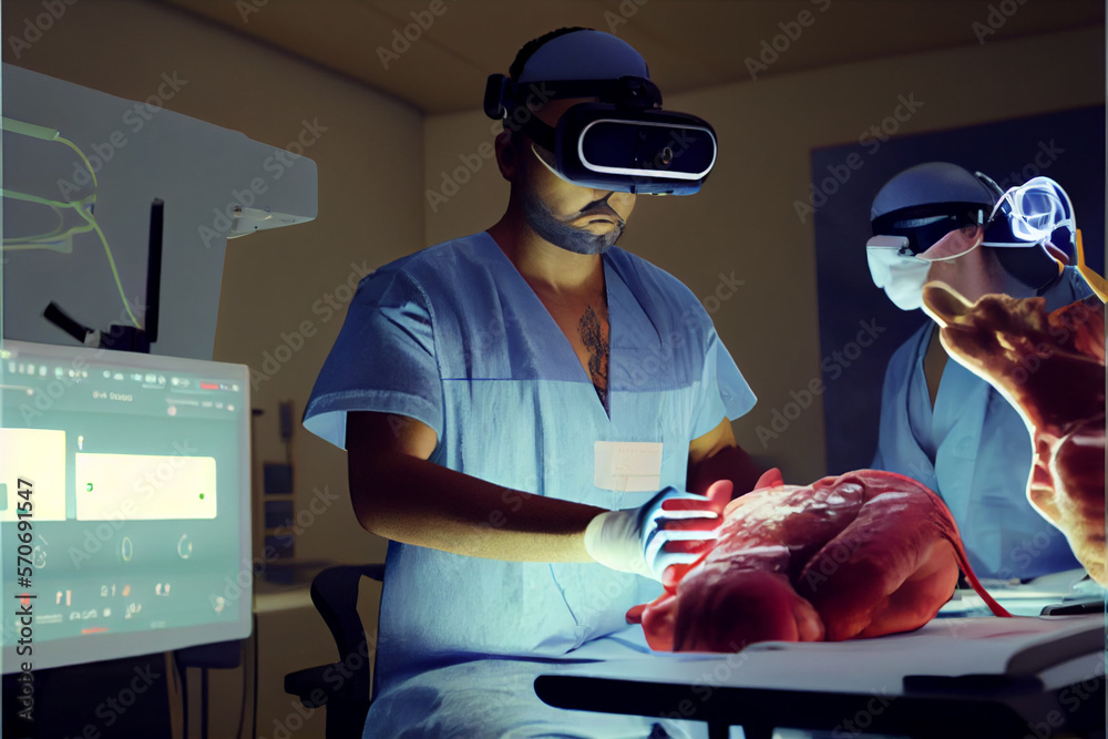Surgeon Wearing Augmented Reality VR Glasses Perform Brain Surgery with ...