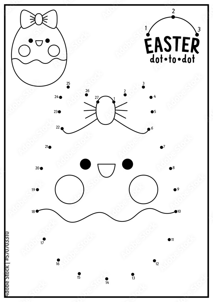 Vector Easter dot-to-dot and color activity with cute kawaii egg ...