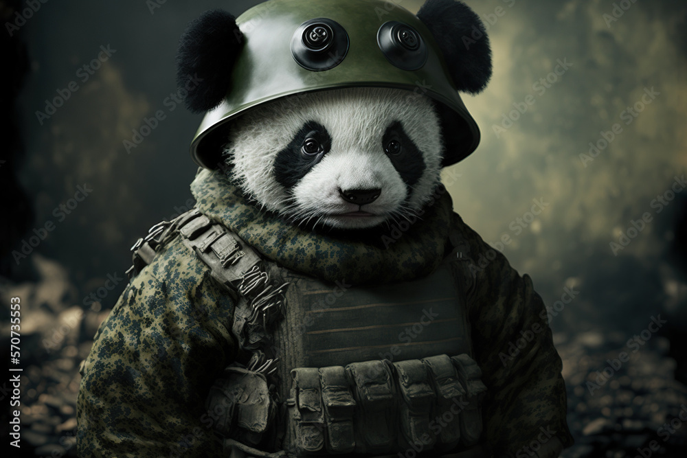 Panda dressed as soldier, concept of Military Uniform and Stuffed ...