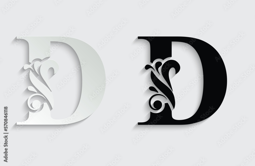 letter D. Black flower alphabet. Beautiful capital letters with shadow Stock Vector | Adobe Stock