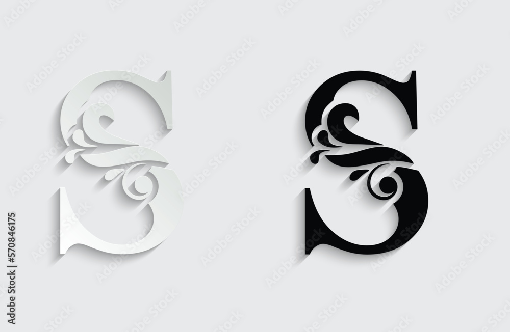 letter S. Black flower alphabet. Beautiful capital letters with shadow ...
