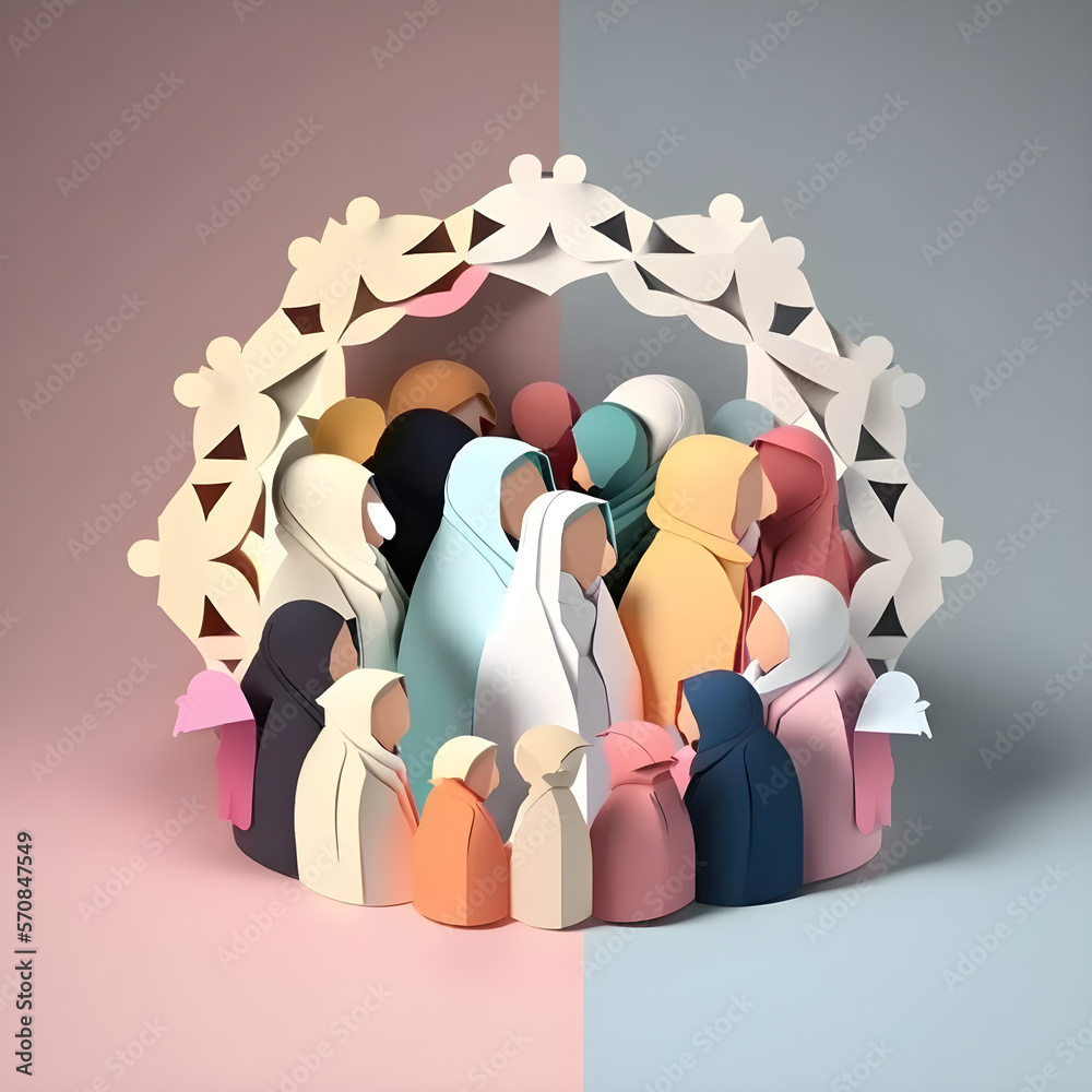 Devotion in Action: A 3D Model of Muslims Praying Together Stock ...