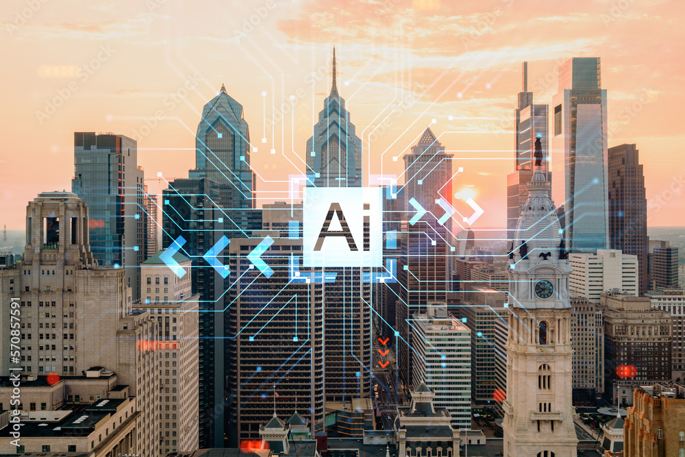 Photo Stock Aerial panoramic skyline of Philadelphia financial downtown ...