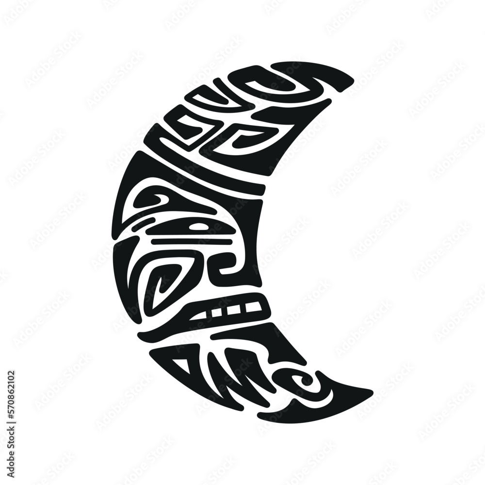 Maori Tattoo Ornament. Moon Angry Face. Ethnic Mask. Vector ...