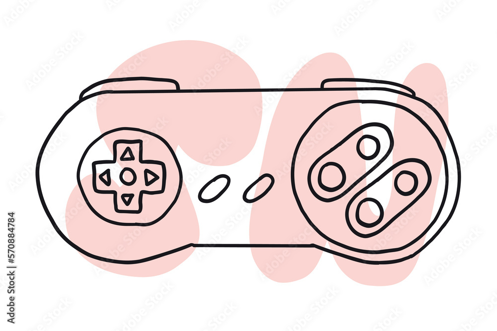 Game retro controller. Vector illustration in hand-drawn cartoon flat ...