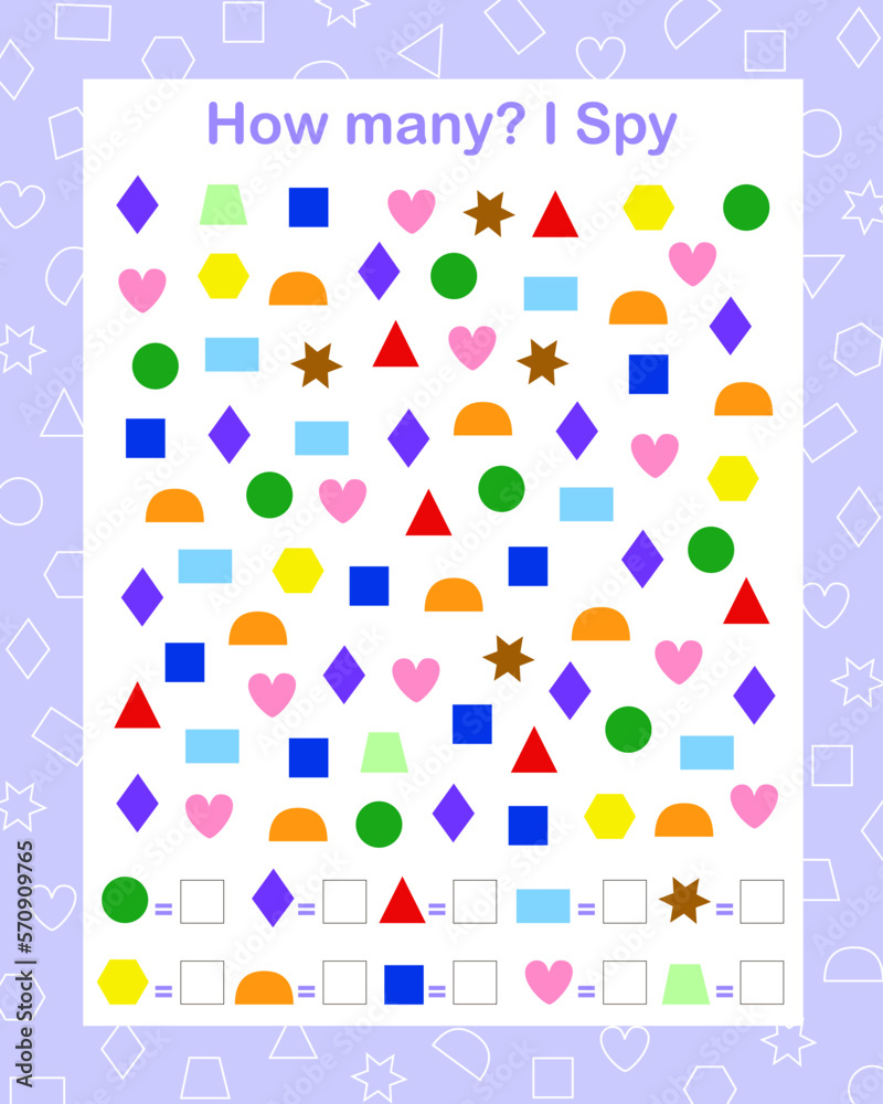 Vetor Geometric shapes I spy, How many counting educational game for ...