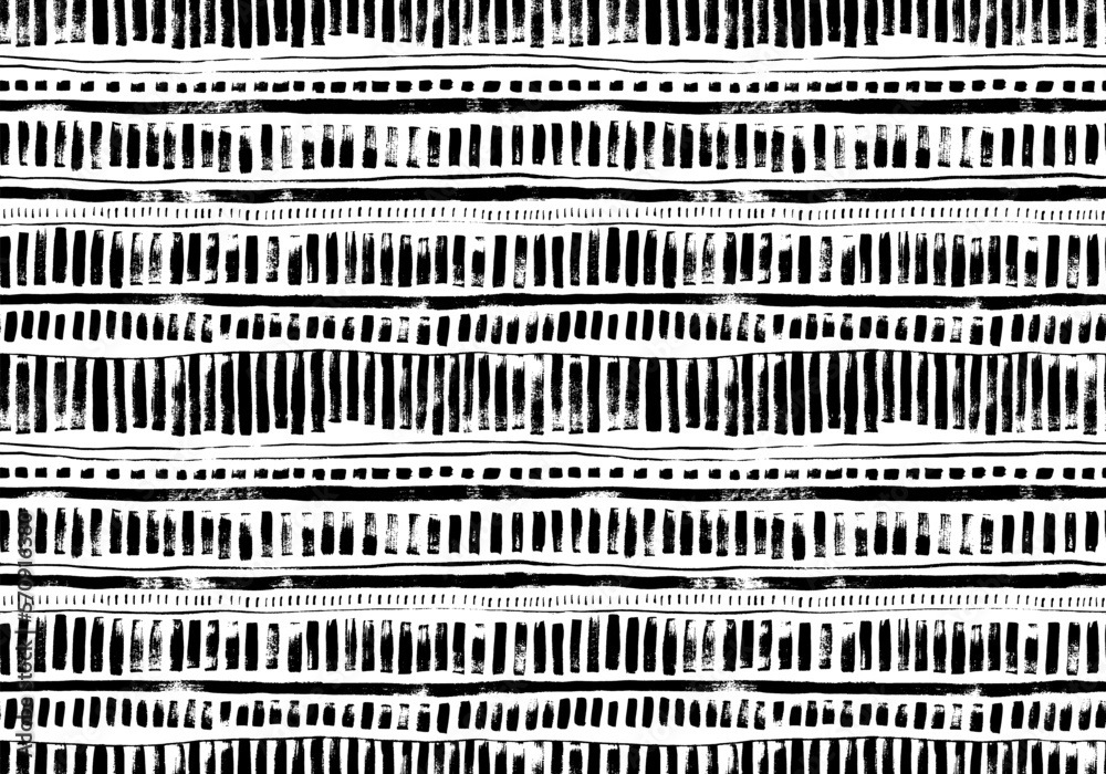 Brush drawn geometric seamless pattern in native style. Ethnic or ...