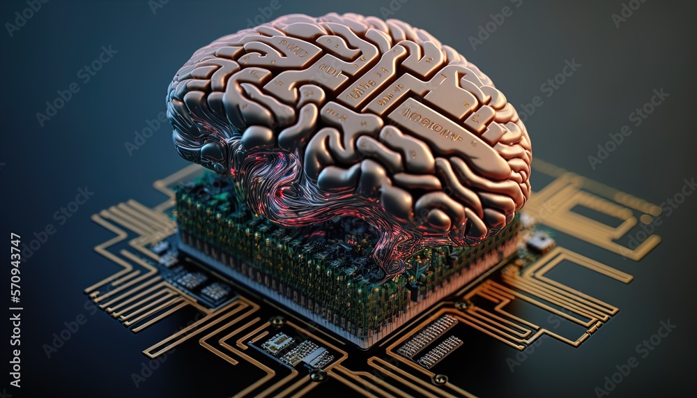 Human brain as a microchip illustration. Digitalization, business ...
