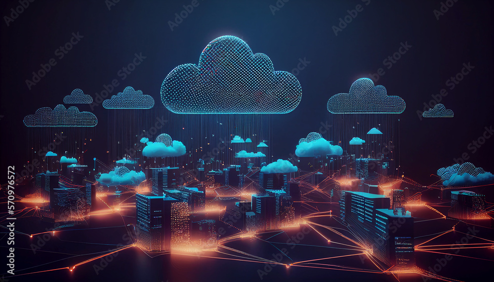 Massive data transmission through Cloud Computing. Lines represent a complex “network ...