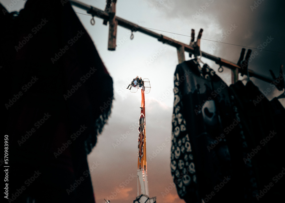 Flying Carnival ride; American State Fair amusement park ride Stock ...