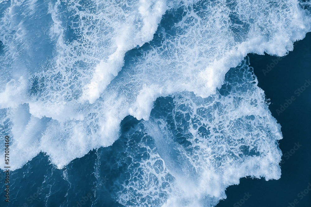 Spectacular aerial top view background photo of ocean sea water white wave splashing in the deep ...