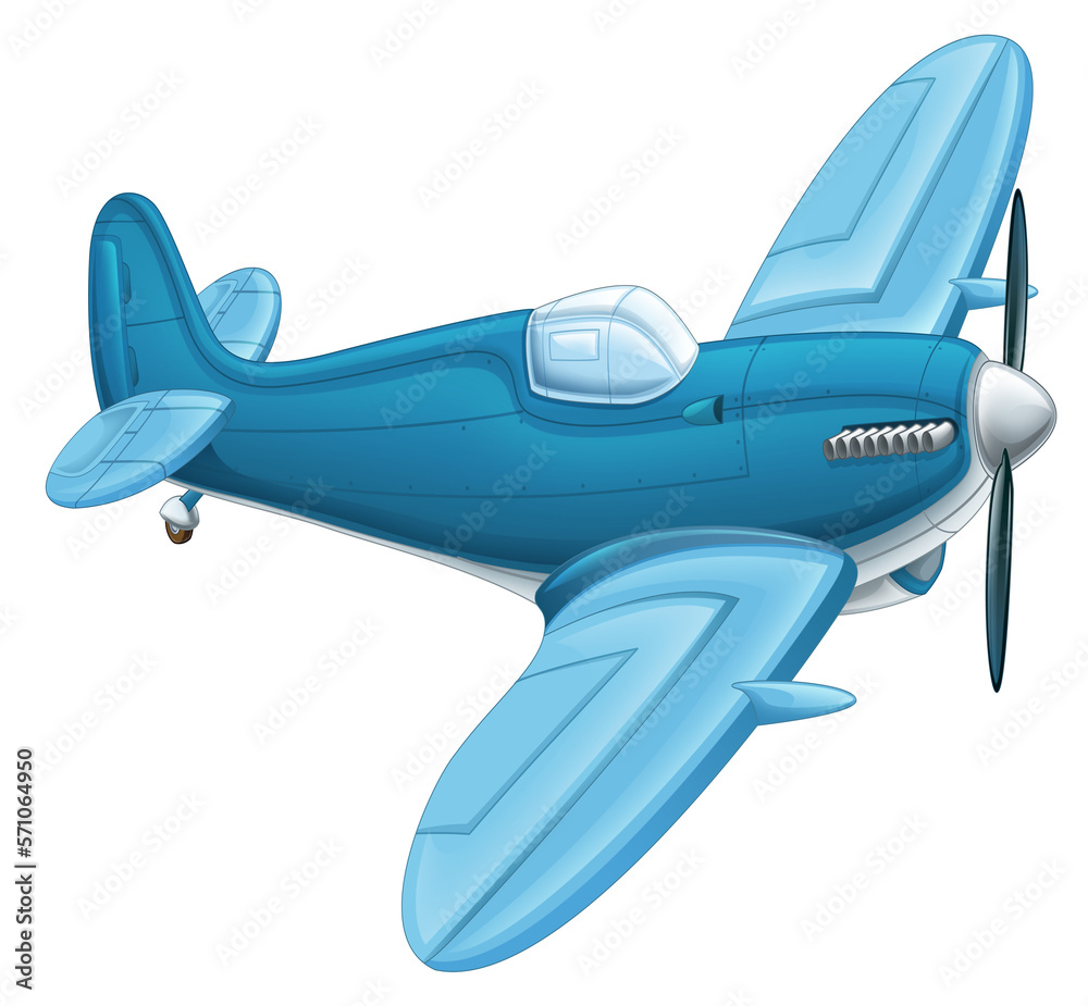 cartoon traditional plane with propeller flying illustration for ...