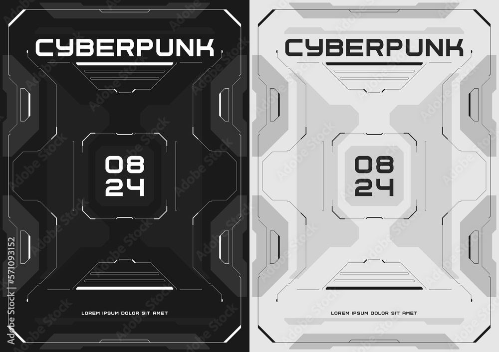Cyberpunk futuristic poster set. Tech cyberpunk design for web and ...