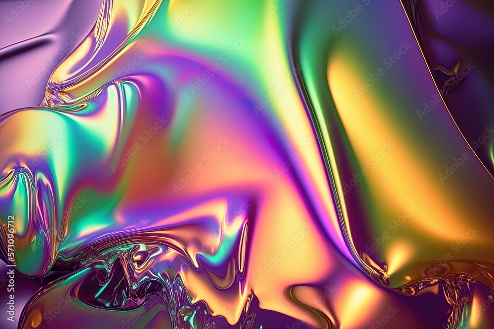Holographic liquid background. Holograph color texture with foil effect. Halographic iridescent ...