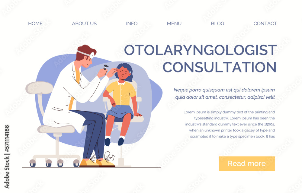 Otolaryngology checks ears of child with hearing loss or earache using otoscope. Prevention ...