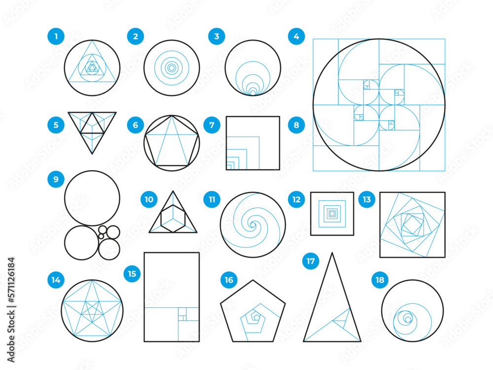 Golden ratio rules. Geometry harmony of ideal proportions, rule of ...
