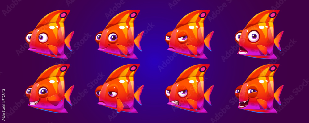 Cute aquarium fish character. Tropical sea animal, coral butterflyfish ...