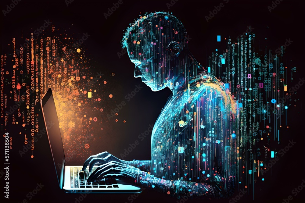 power of technology, working on quantum computer Stock Illustration ...