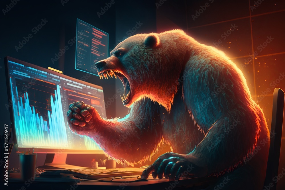 Angry Bear trading with computer, Bearish in Stock market and Crypto ...
