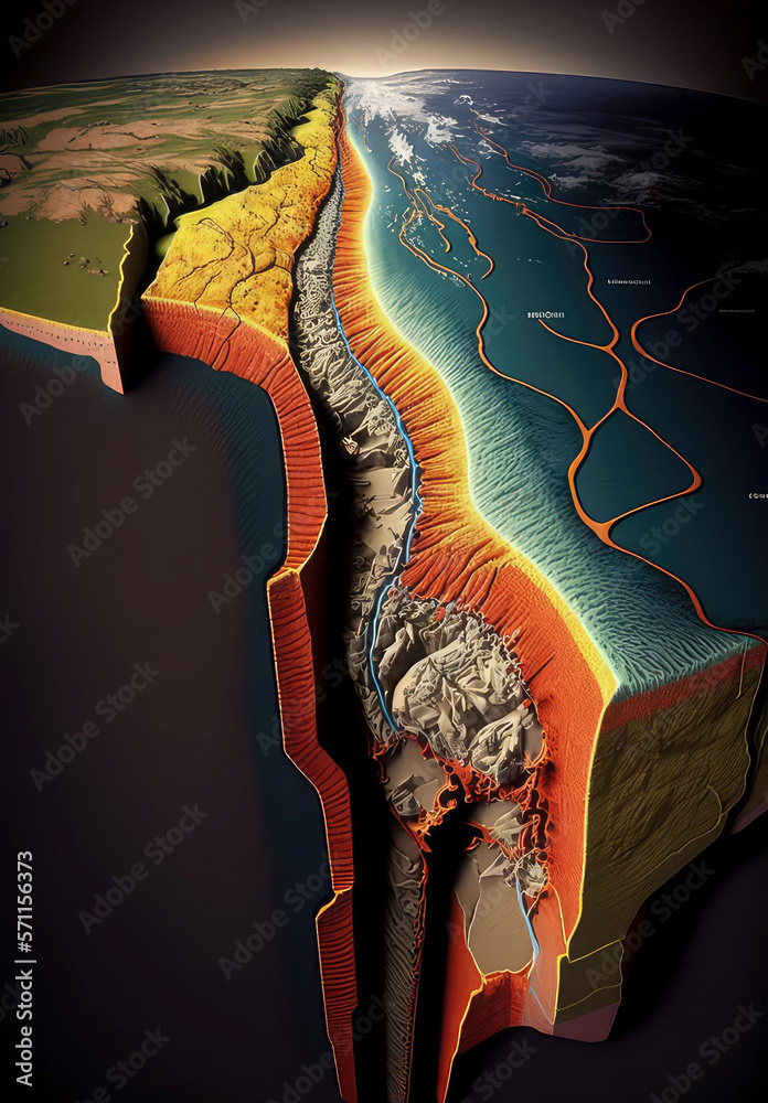 Tectonic plate boundaries, earthquake in world, ai Stock Illustration ...