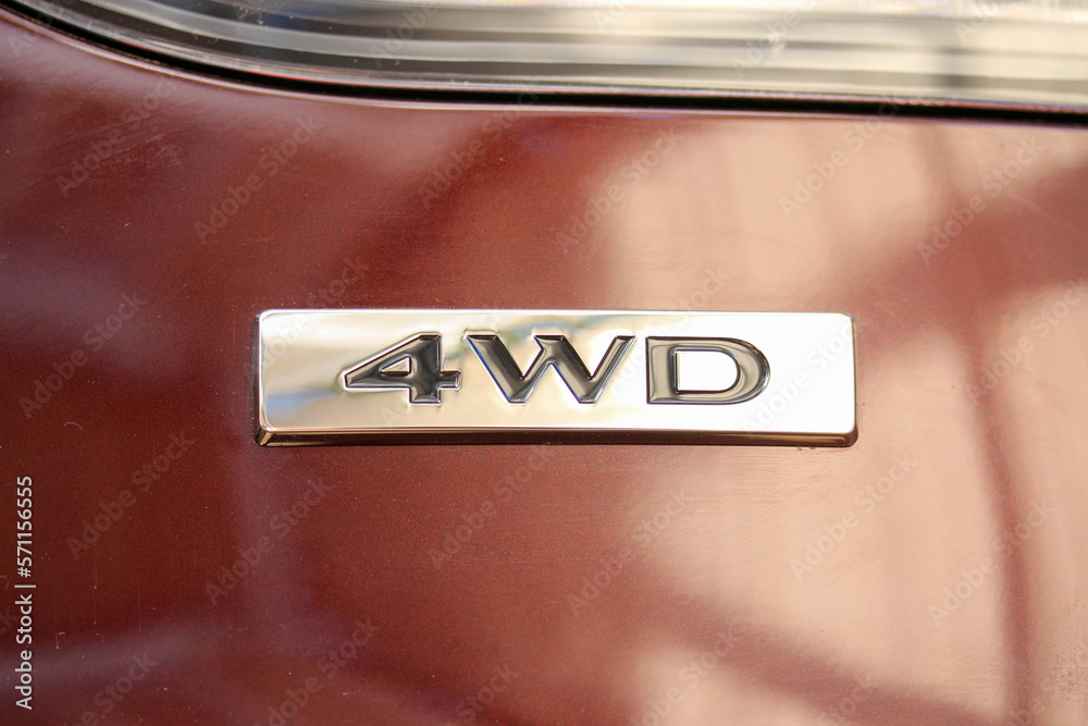 4WD badge on a new vehicle Stock Photo | Adobe Stock