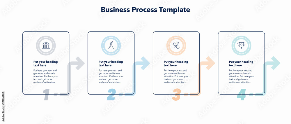 Modern business process template with four colorful stages. Flat ...