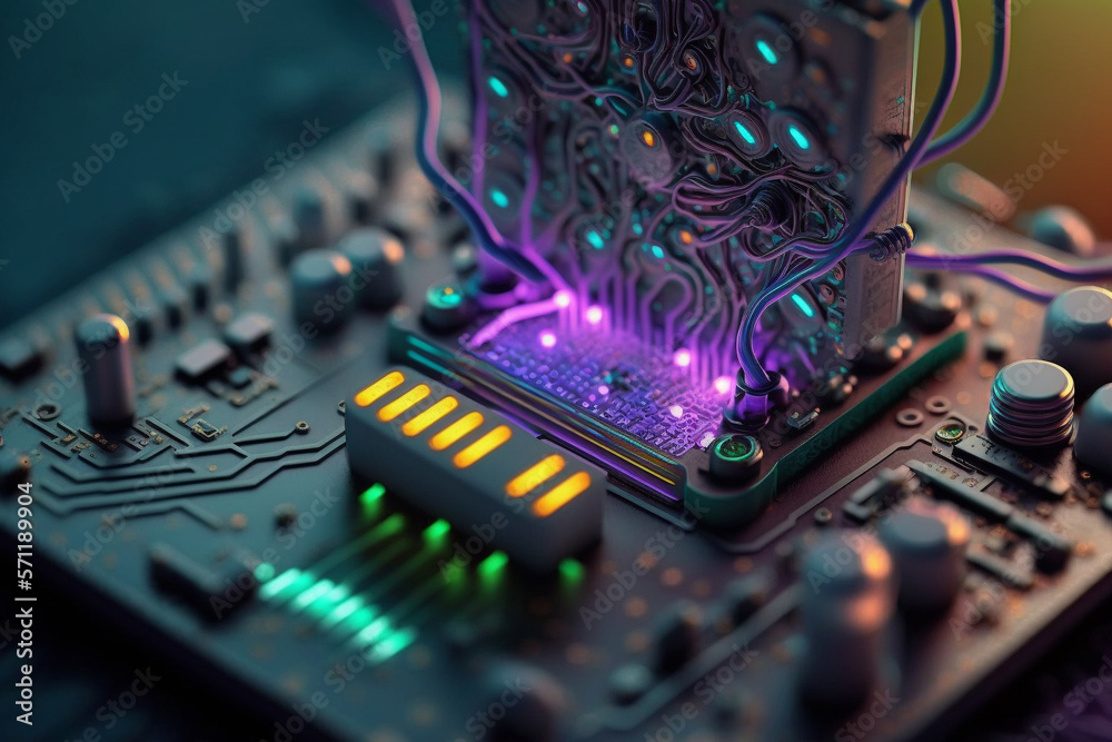 Neuroprocessor. An abstract 3D illustration of a chip processor with ...