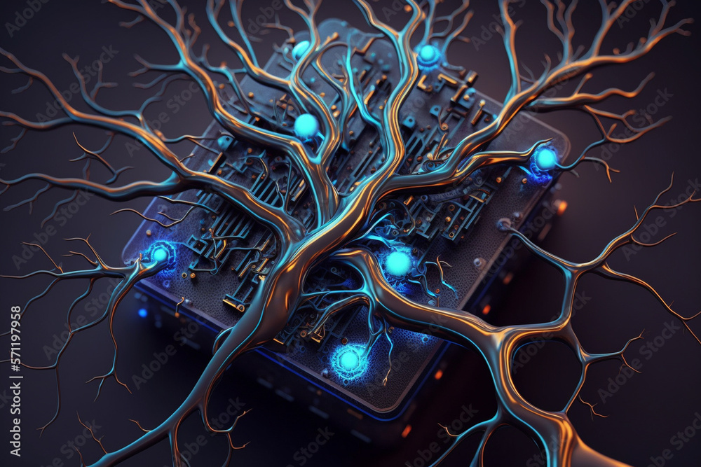 Neural network with glowing bioluminescence. The image represents the ...