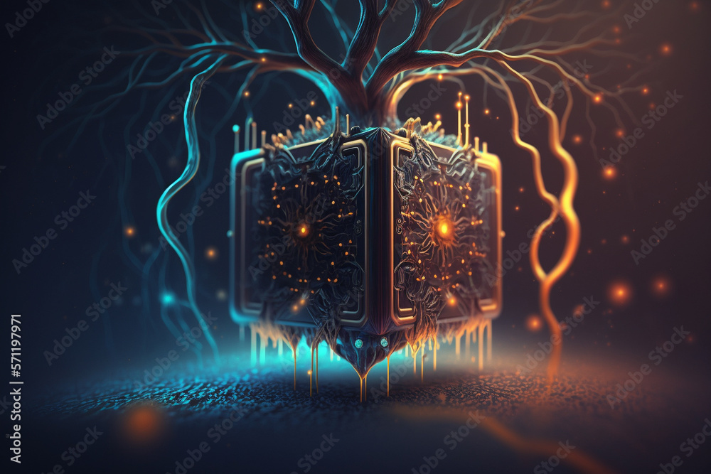 Neural network with glowing bioluminescence. The image represents the ...