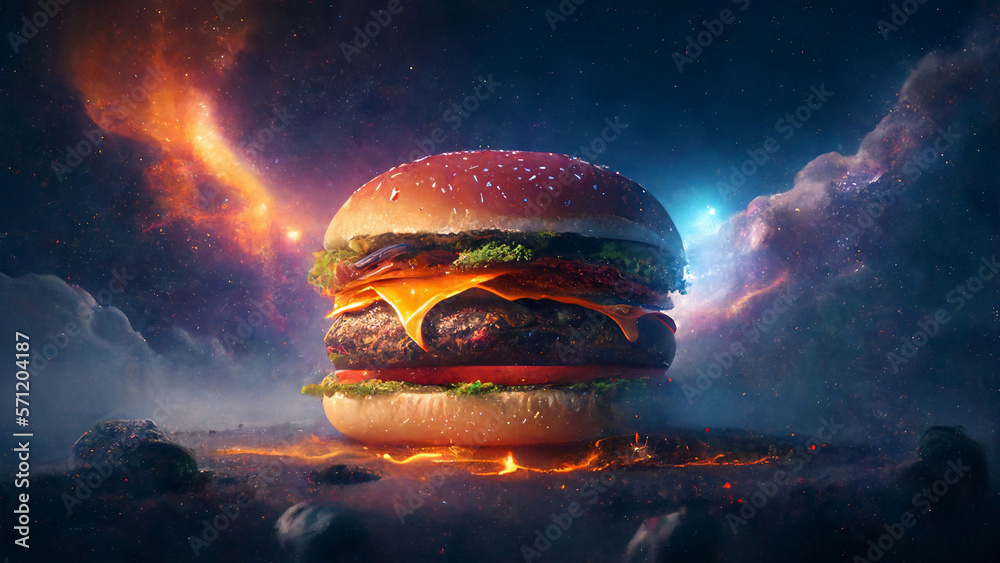 space burger in space minimal background Stock Illustration | Adobe Stock