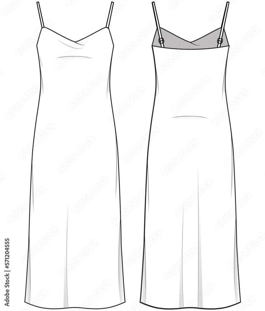Slip Dress, Cowl Neck Strap Dress Front and Back View. Fashion ...