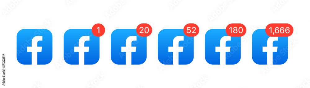 Facebook app logo notification counter social media button icon ...