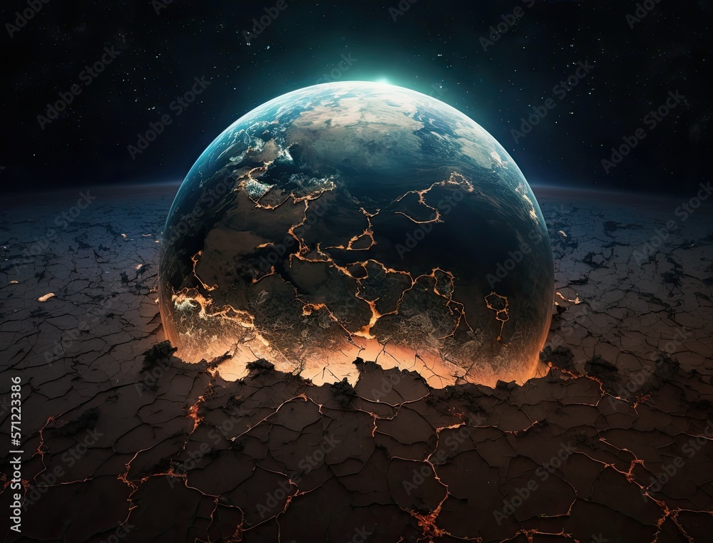 Cracked Earth planet in space after powerful earthquakes on planet ...