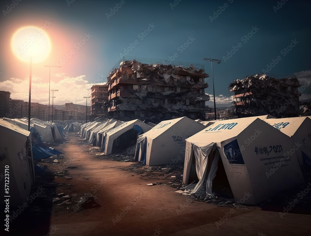 Refugee camp for homeless people after natural disasters or war ...