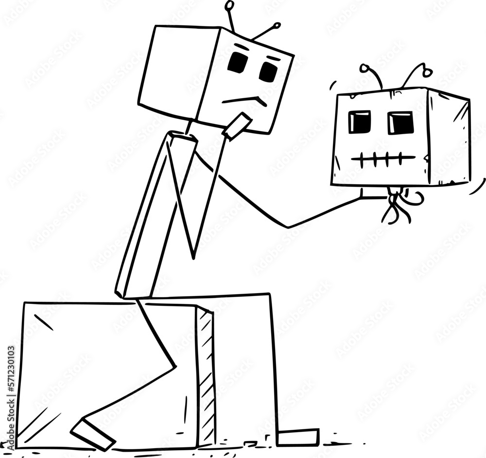 Robot or Hamlet Holding Robot Head or Skull and Thinking , Vector ...