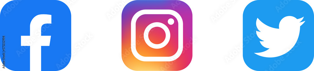 Icon set of facebook twitter and instagram with rounded corners. Social ...