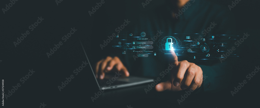 Foto User authentication system with username and password, cybersecurity concept,global network ...