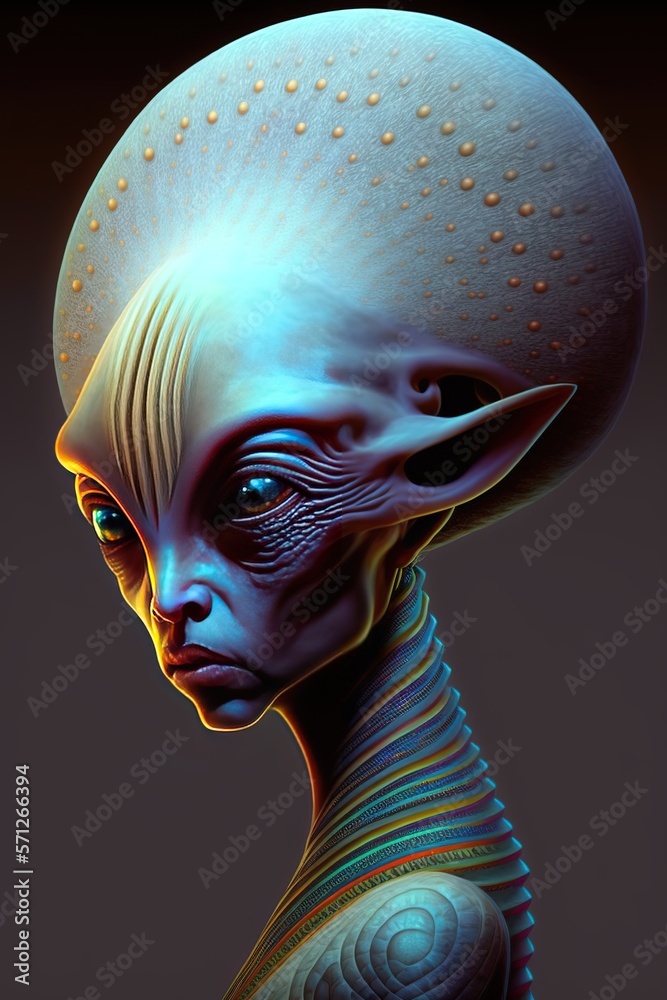 Aliens invaders humanoid female portrait, intergalactic creature with ...