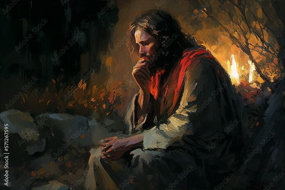 Jesus Christ praying in the garden of Gethsemane before His crucifixion ...