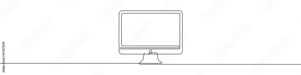 Continuous linear drawing of monitor. Single line drawing of monitor ...