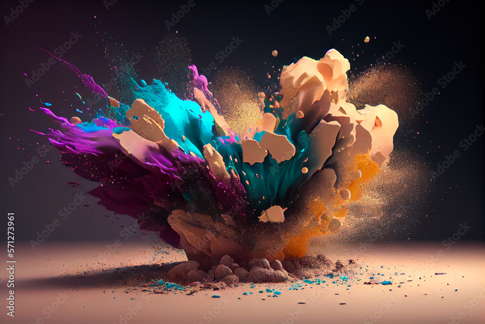 Colorful powder explosion. Abstract wallpaper with dust explode. Paint ...