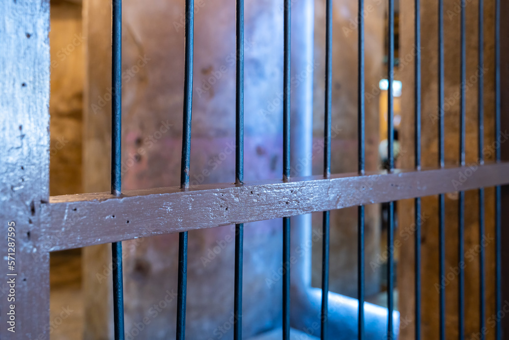 Old prison with bars locked up, Prisoner steel cage, Prison cell with ...